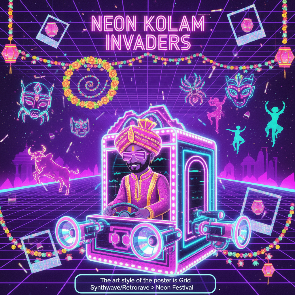 Neon Kolam Invaders - Fixed Shooter Arcade by Jabali AI