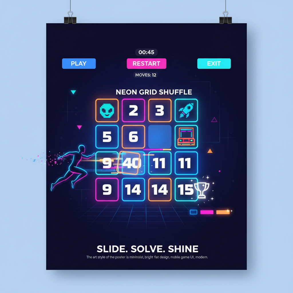 Neon Grid Shuffle - Grid-Based Puzzle by Jabali AI