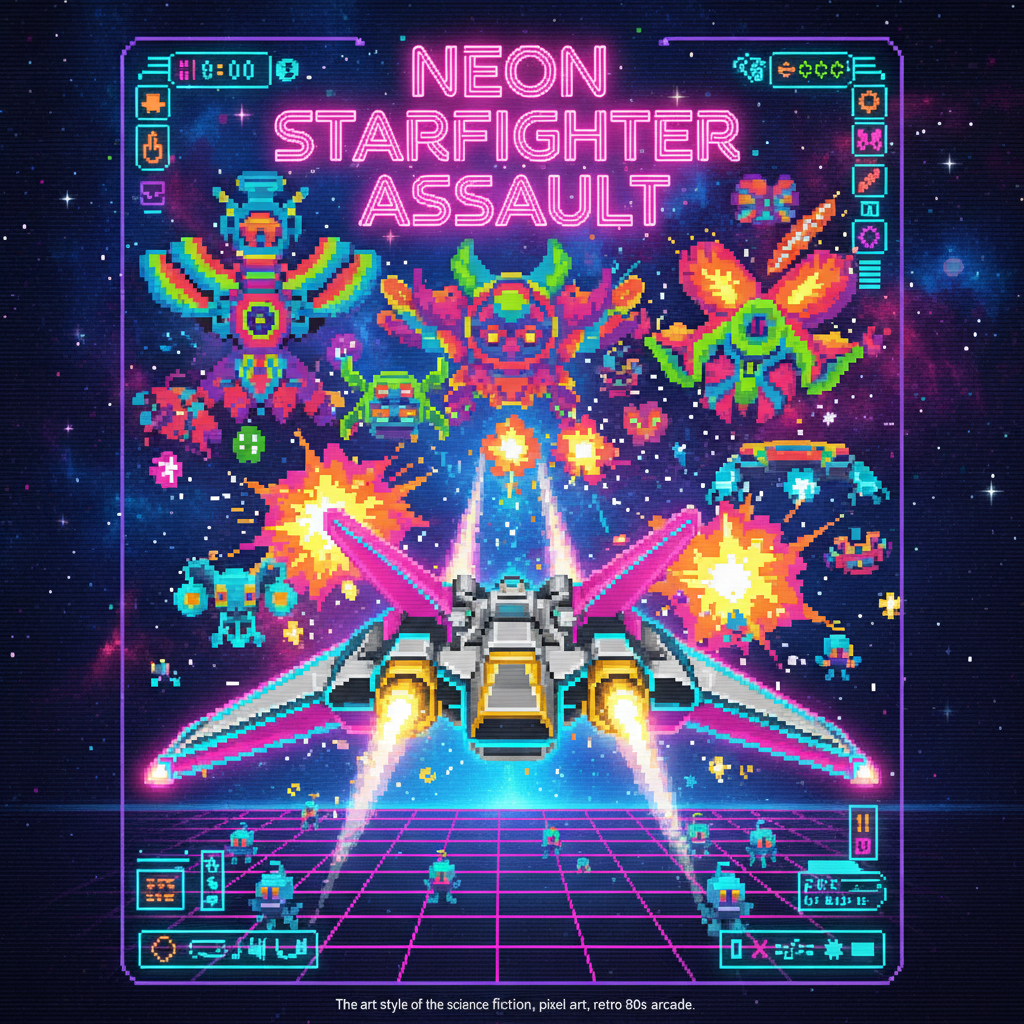 Neon Starfighter Assault - Fixed Shooter Arcade by Jabali AI