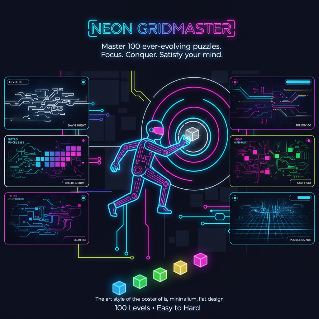Neon Gridmaster - Grid-Based Puzzle by Jabali AI