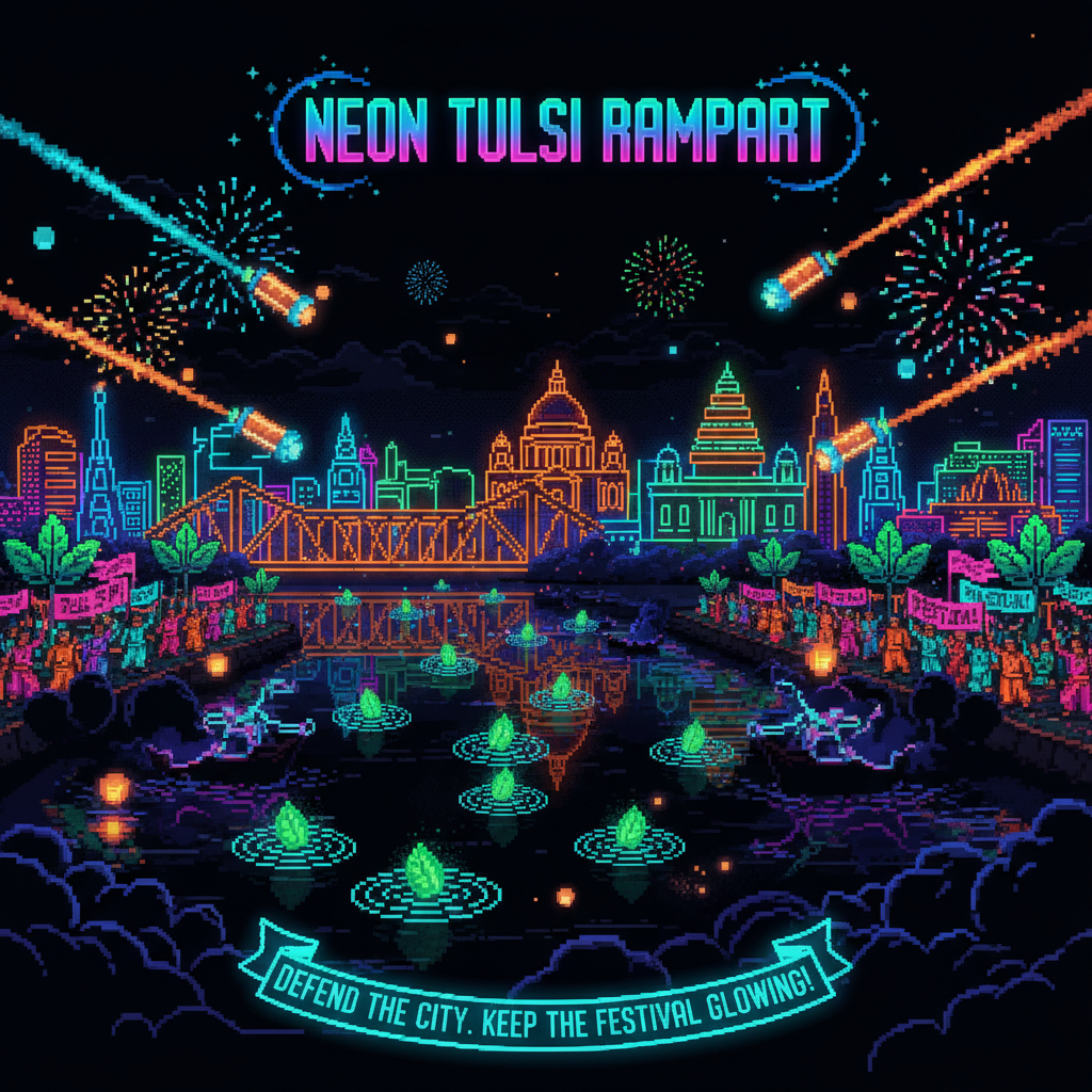 Neon Tulsi Rampart - Strategic Defense Arcade by Jabali AI