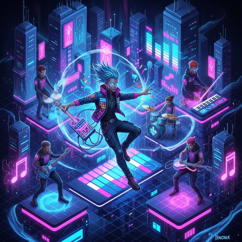 Neon Jam City - Rhythm Platformer by Jabali AI