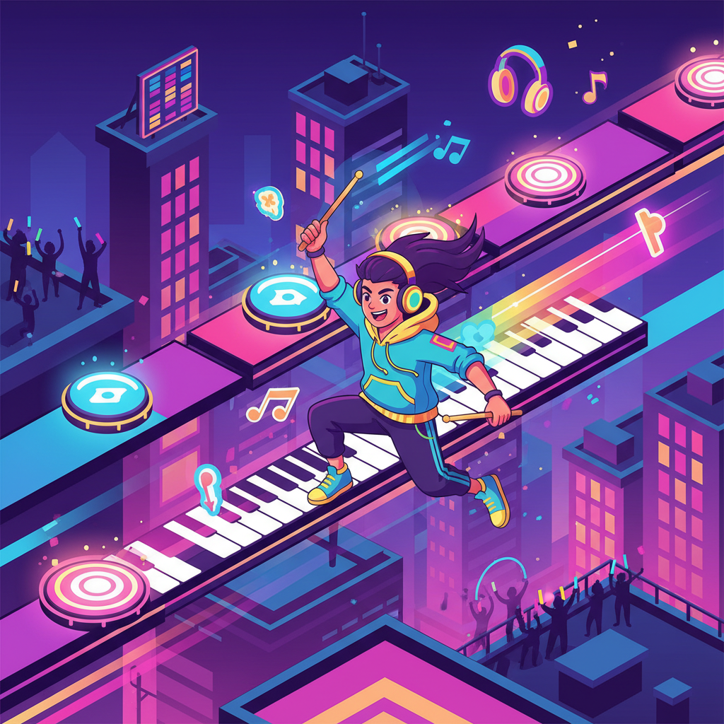 Neon Beat Skyline - Rhythm Platformer by Jabali AI