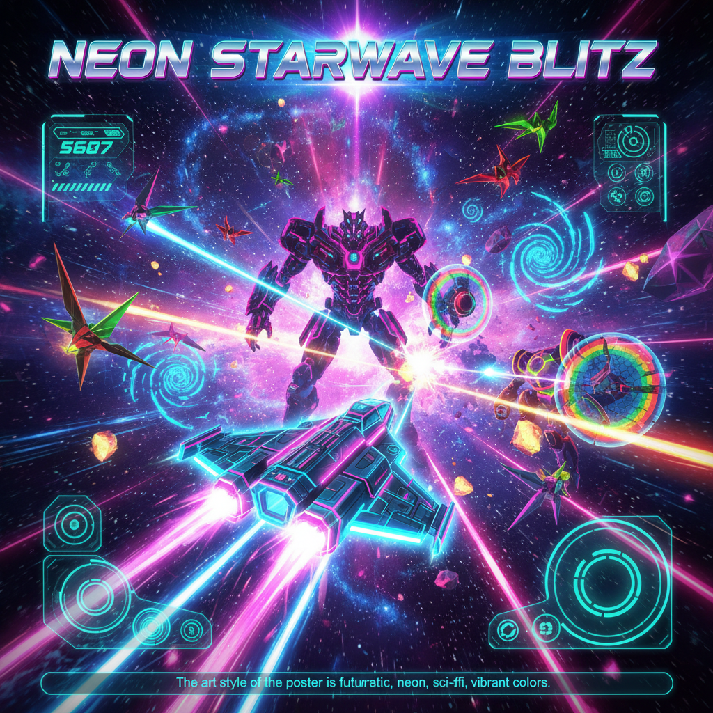 Neon Starwave Blitz - Fixed Shooter Arcade by Jabali AI