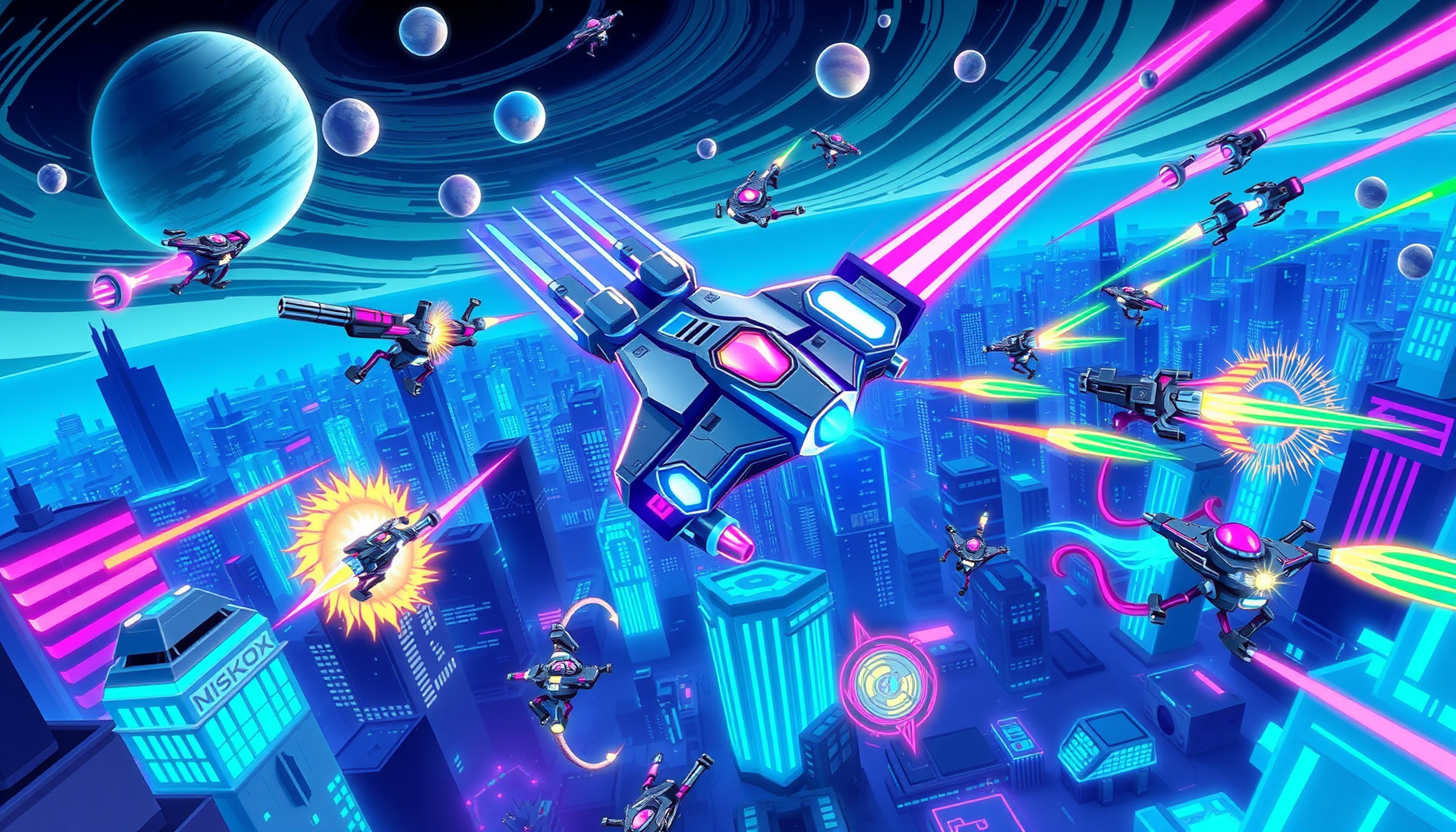 Neon Sky Guardians - Fixed Shooter Arcade by Jabali AI